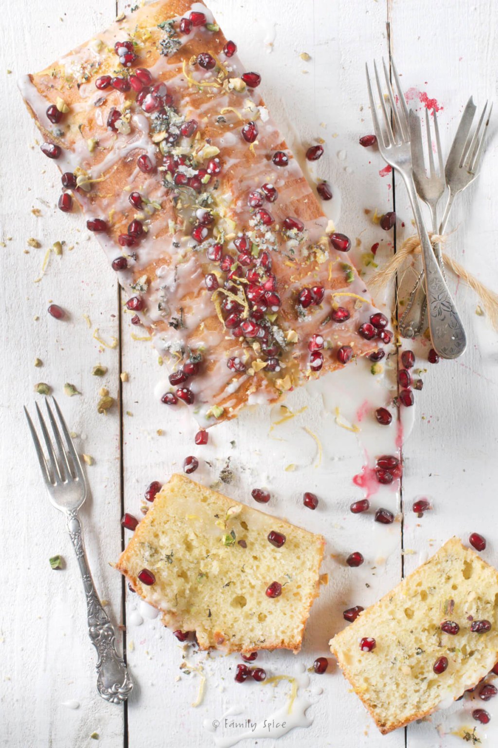 Olive Oil Lemon Loaf Cake with Basil and Pomegranate - Family Spice
